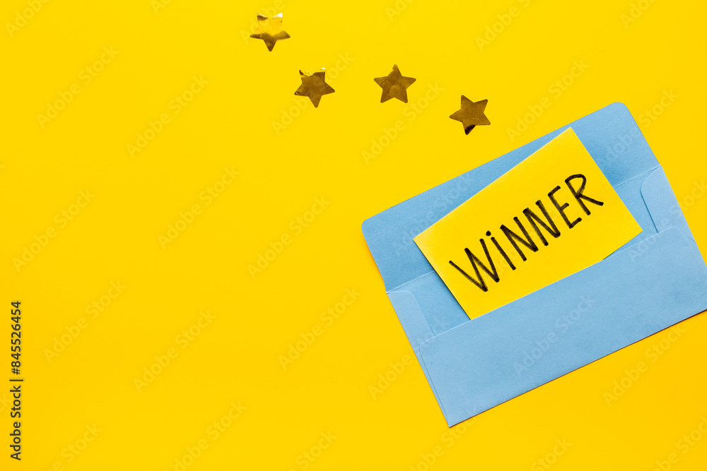 Lottery winner ticket or congratulatory letter on letter envelope ...