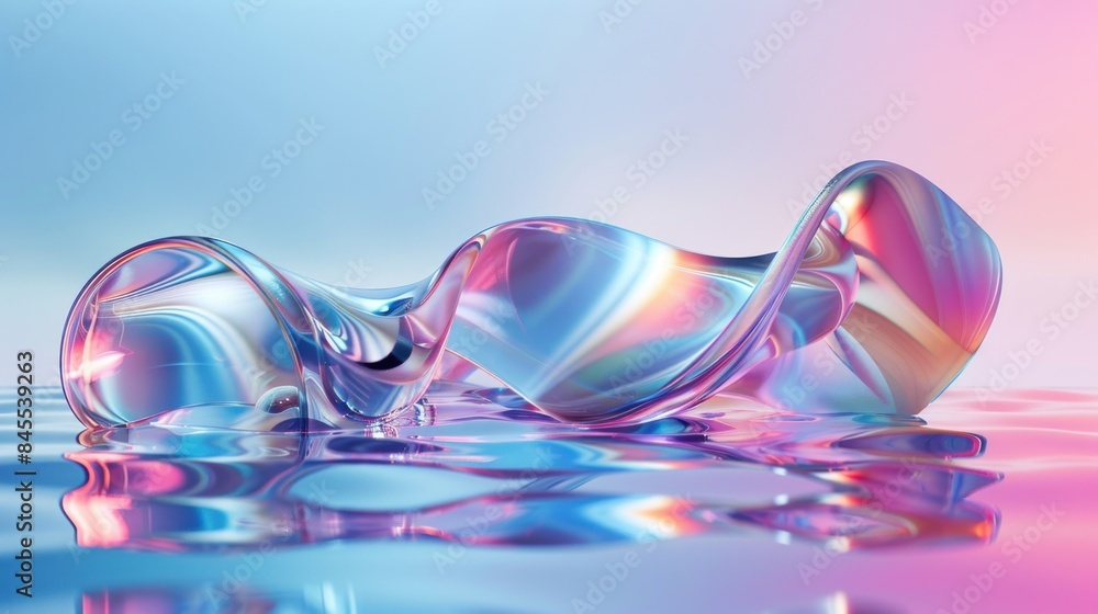 Abstract glass ribbon, holographic shape in motion background Stock ...