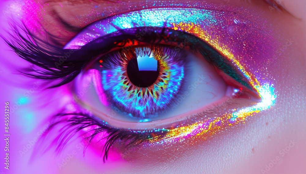 Holographic chrome metal eye isolated. 80s 90s Iridescent neon beauty ...