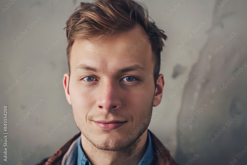 Serious man behind layered ID cards, identification photo, passport ...