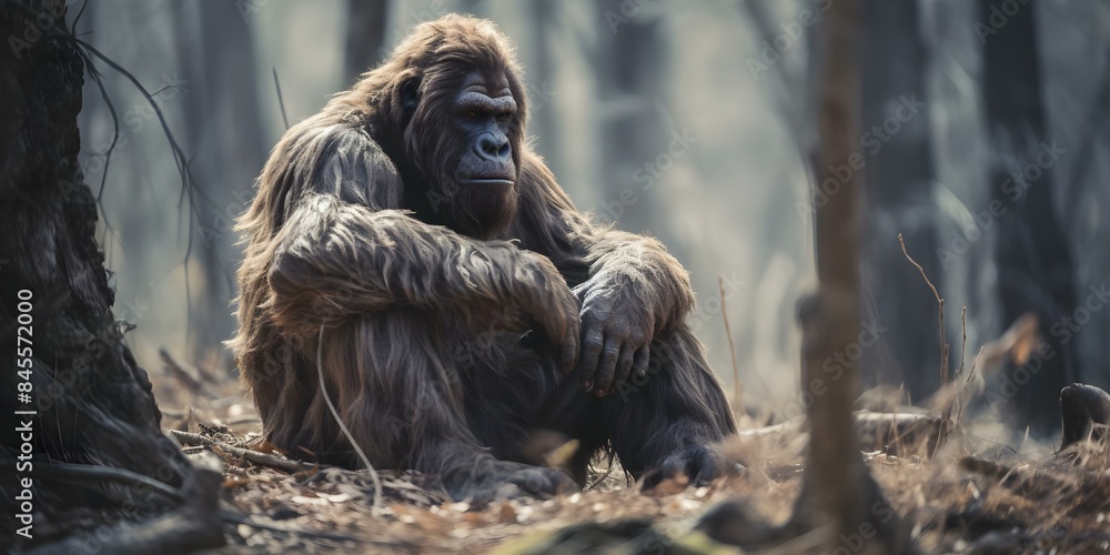 Mysterious and elusive creature Bigfoot, also known as Sasquatch. Concept Mysterious Creatures ...