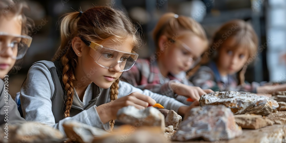 Young geologists study rocks erosion sedimentation and geological ...