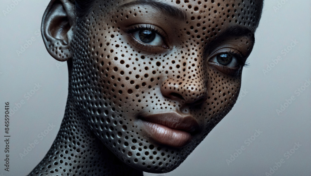 Portrait of a young woman with unique skin decorated with geometric ...