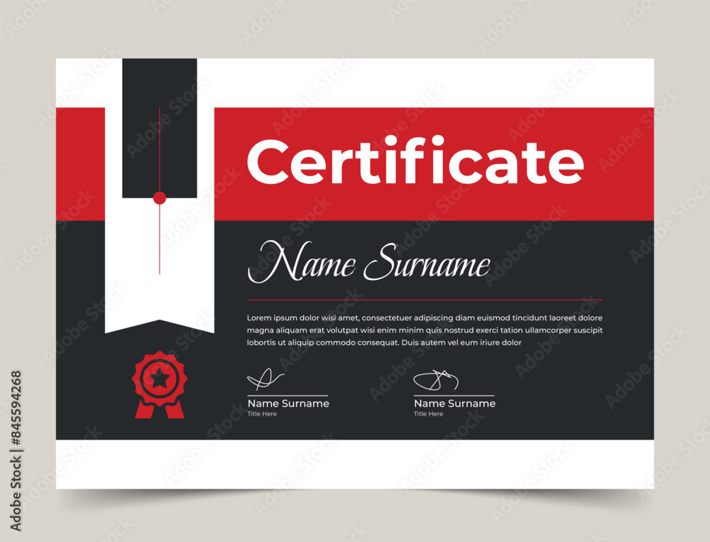 Red Certificate of appreciation, Clean modern certificate with a badge ...