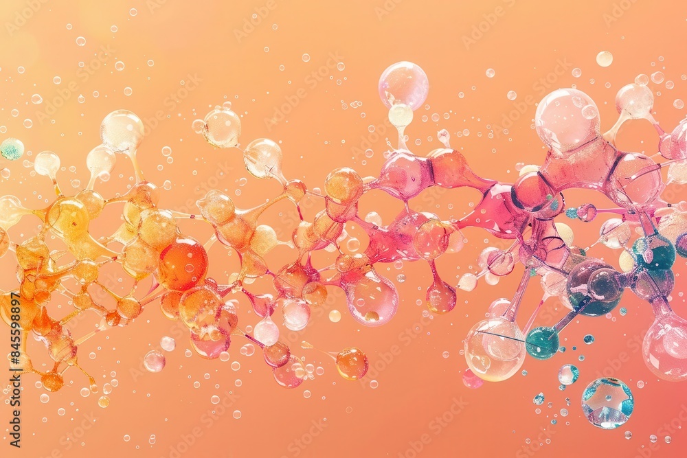 Polymer chemistry, interconnected molecules, digital illustration ...