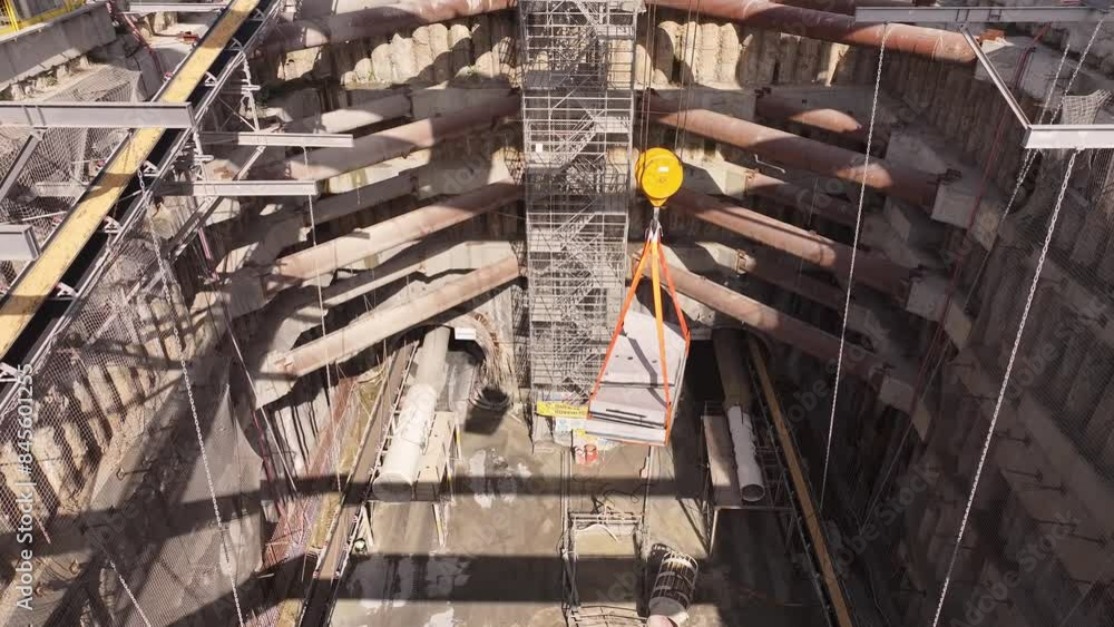 The TBM ring segments are lowered by a gantry crane and placed on the ...