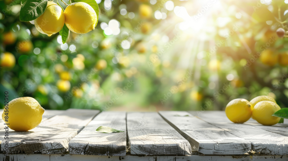 A lemon harvest haven featuring a radiant tabletop set against the hazy ...