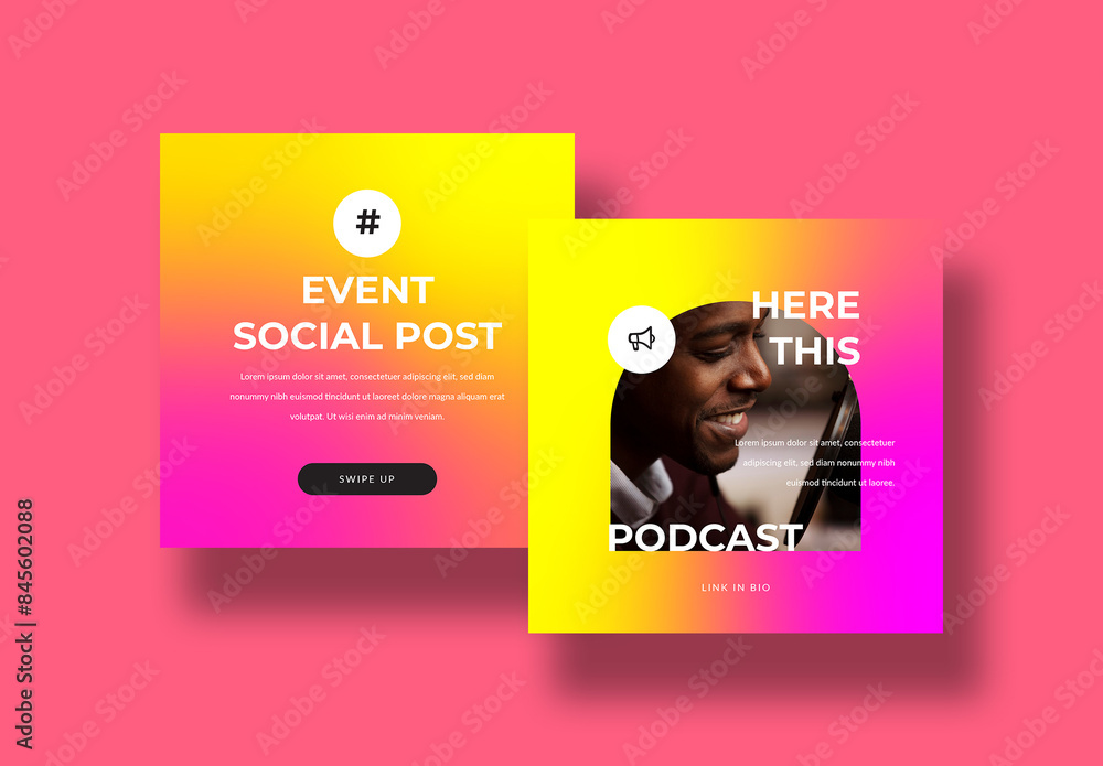 Bright and Eye-catching Social Media Layouts With Contrast Design Stock ...