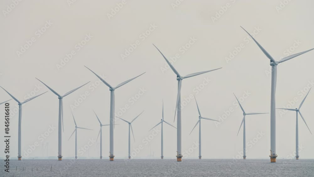 Renewable energy source. Windmill park green energy, windmill offshore ...