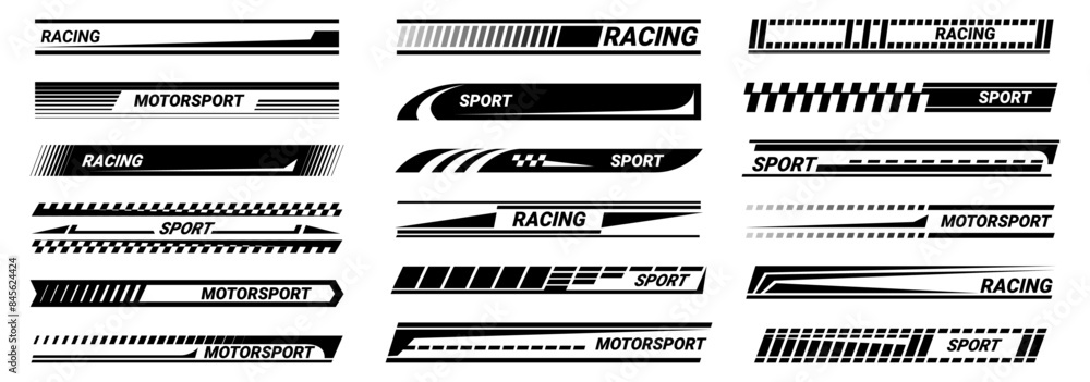Racing stripes isolated set with lettering. Vector modern race ...