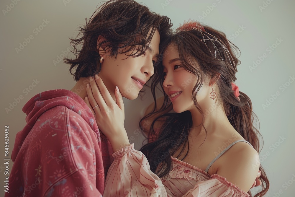 A screenshot of a Kpop idol music video. The male star is wearing pink ...