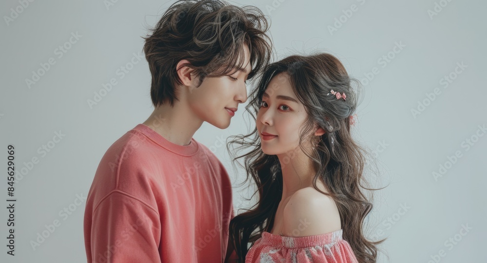 A screenshot of a Kpop idol music video. The male star is wearing pink ...
