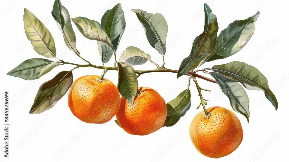 vintage botanical illustration of mandarin orange isolated on white ...