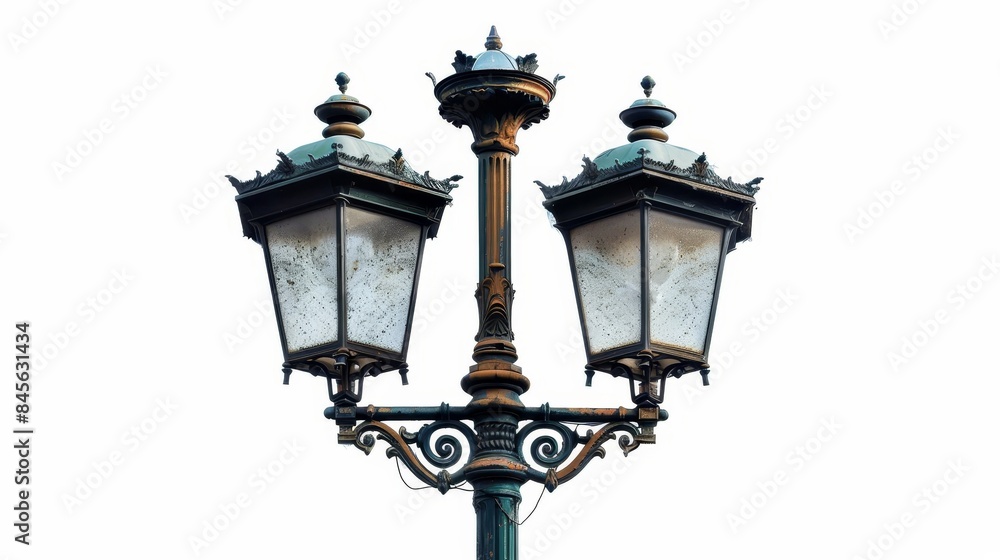 vintage street lamp pole isolated on white background architectural ...