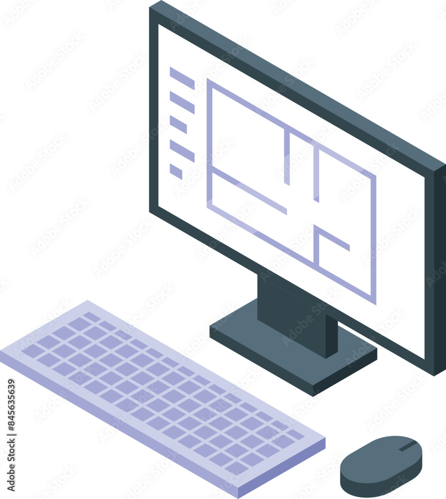 Architect is designing a house plan on a computer using cad software ...