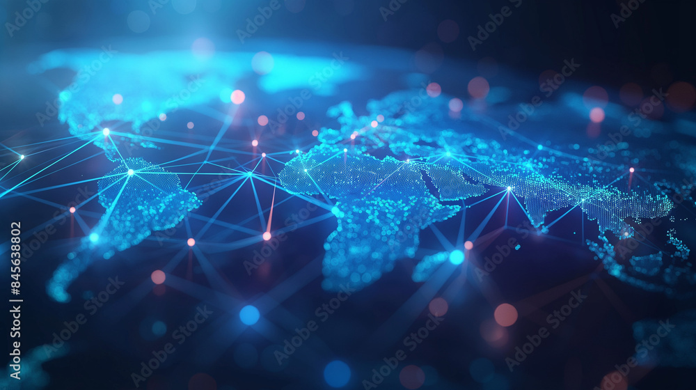 Global Digital Network Map with Connected Data Points and Glowing Links ...