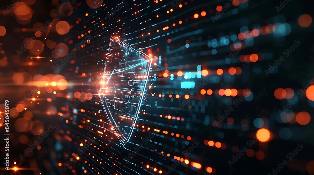 A digital shield deflecting cyber attacks, depicted as a force field ...