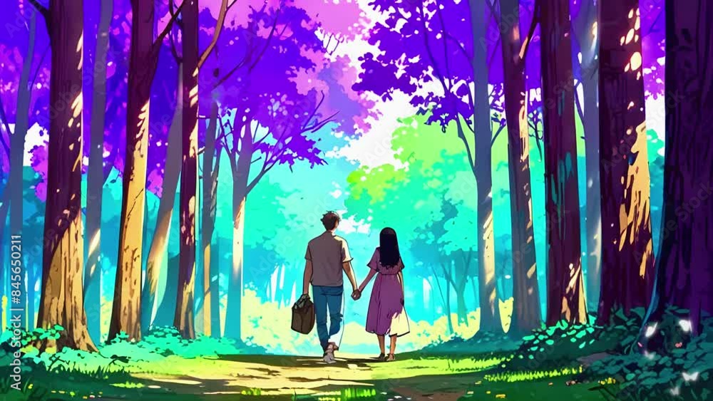 A romantic couple glow love passion 2D Japanese Lo-fi Purple fantasy ...