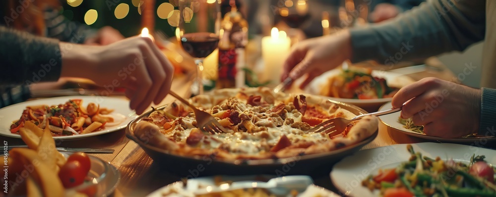 Friends having a potluck dinner for National Carbonated Beverage with ...