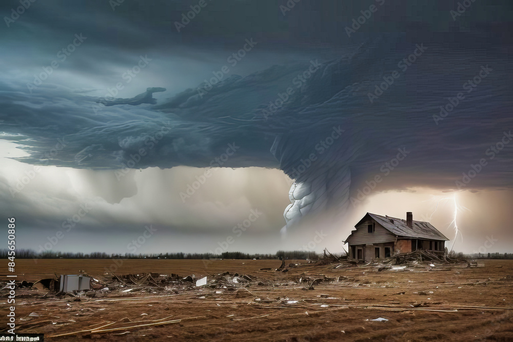 Casa derrumbada luego del paso de un tornado o huracán, cambio ...