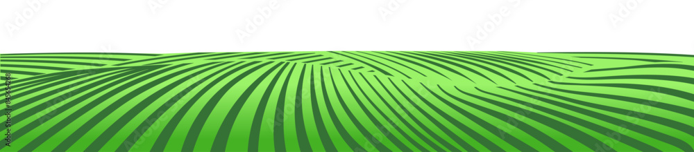 Farm field landscape on small hills. Furrows pattern in a plowed ...