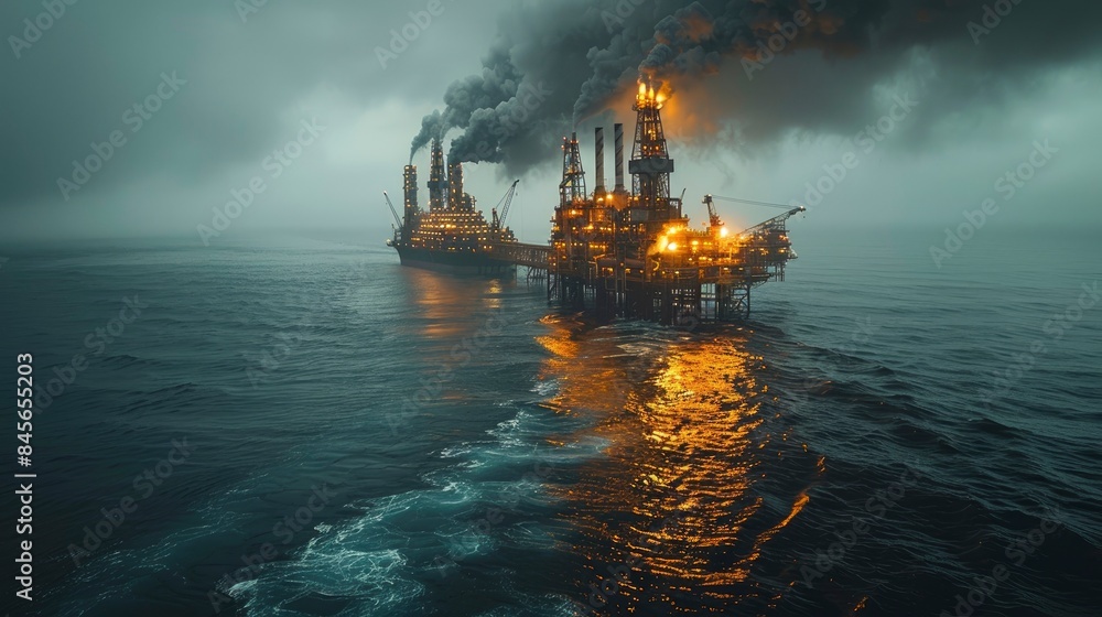 Image of an offshore oil rig with reduced emissions technology being ...