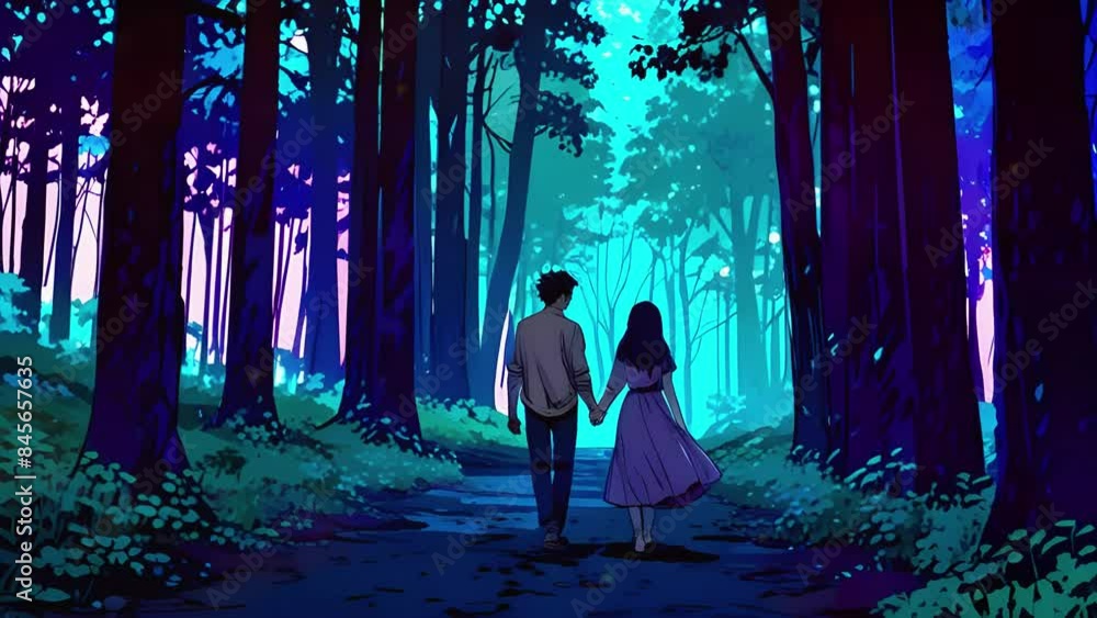 A romantic couple glow love passion 2D Japanese Lo-fi Purple fantasy ...