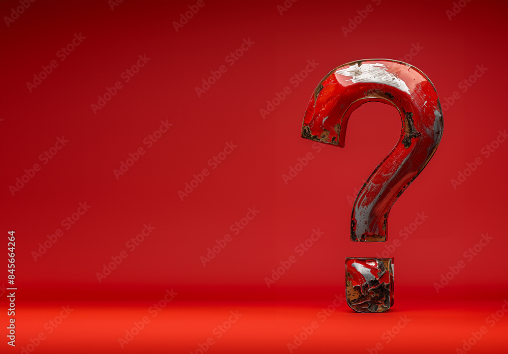 old metal ? question mark faq symbol isolated on plain red studio ...