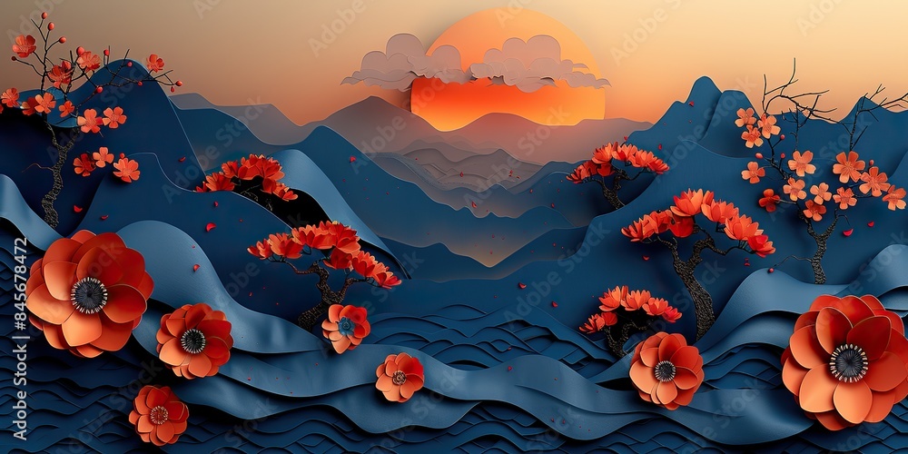 background modern in the style of a japanese paper collage this pattern ...