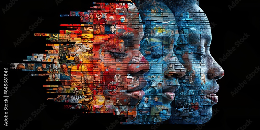 the human face made from different portraits of different people of ...