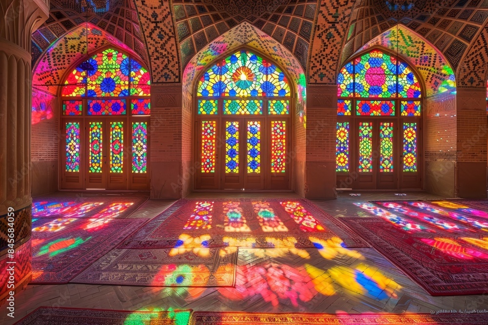 Nasir Al-Mulk Mosque in Shiraz, Iran, also known as Pink Mosque. A ...