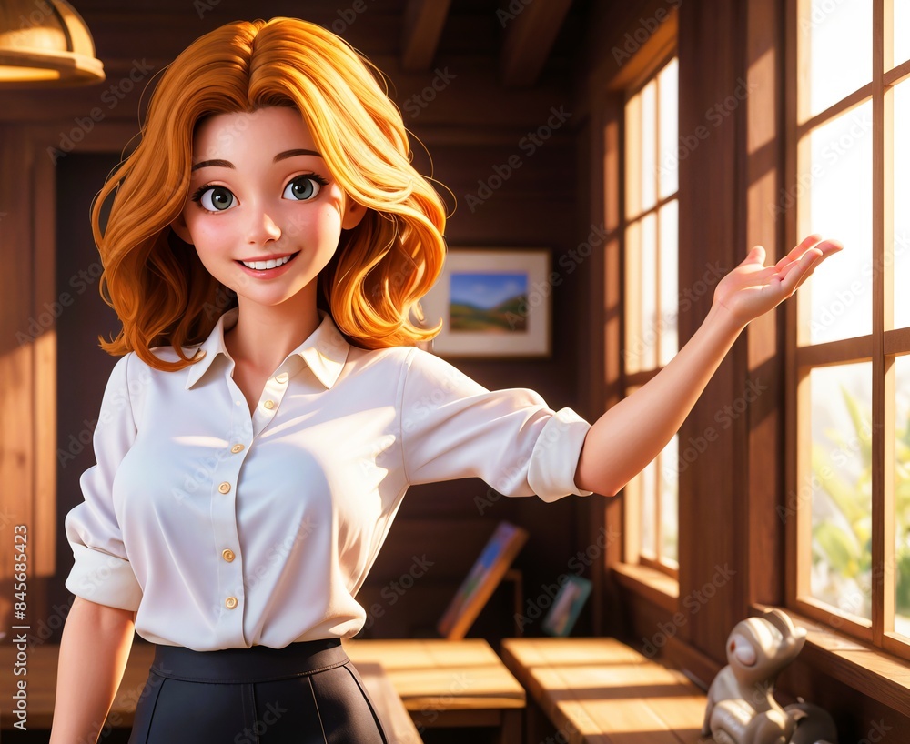 School staff room and female teacher, 3D animation, background images ...