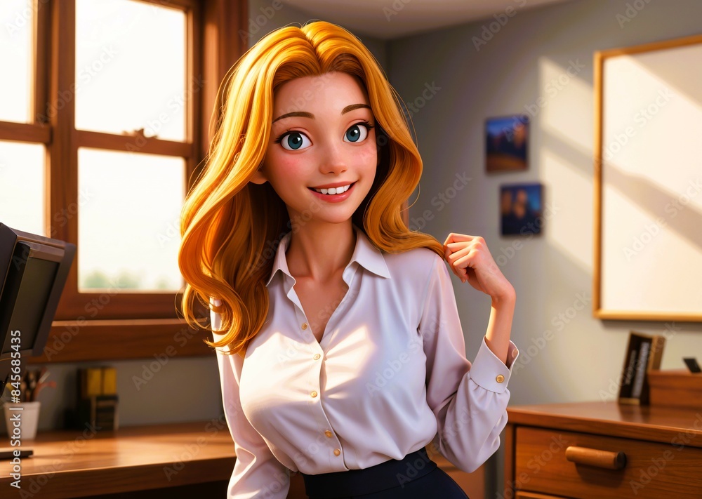 School staff room and female teacher, 3D animation, background images ...