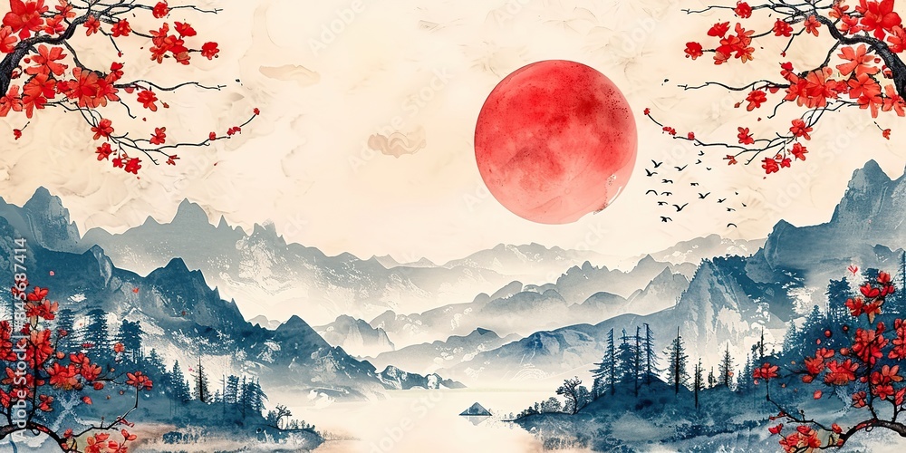 modern japanese pattern and icon oriental wedding invitation and frame ...