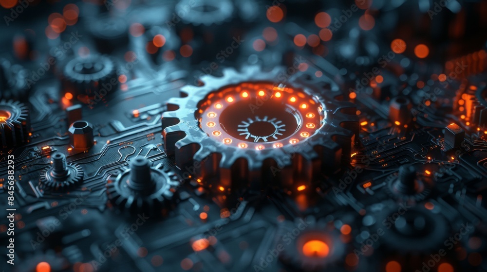 ภาพประกอบสต็อก network cog abstract symbol in center, stock photo ...