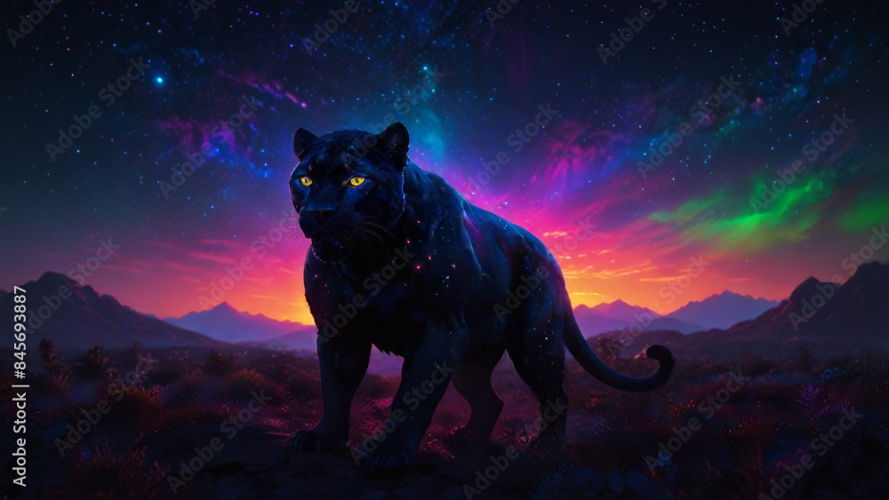 Wallpaper of A sleek black panther with glowing eyes prowling through a ...
