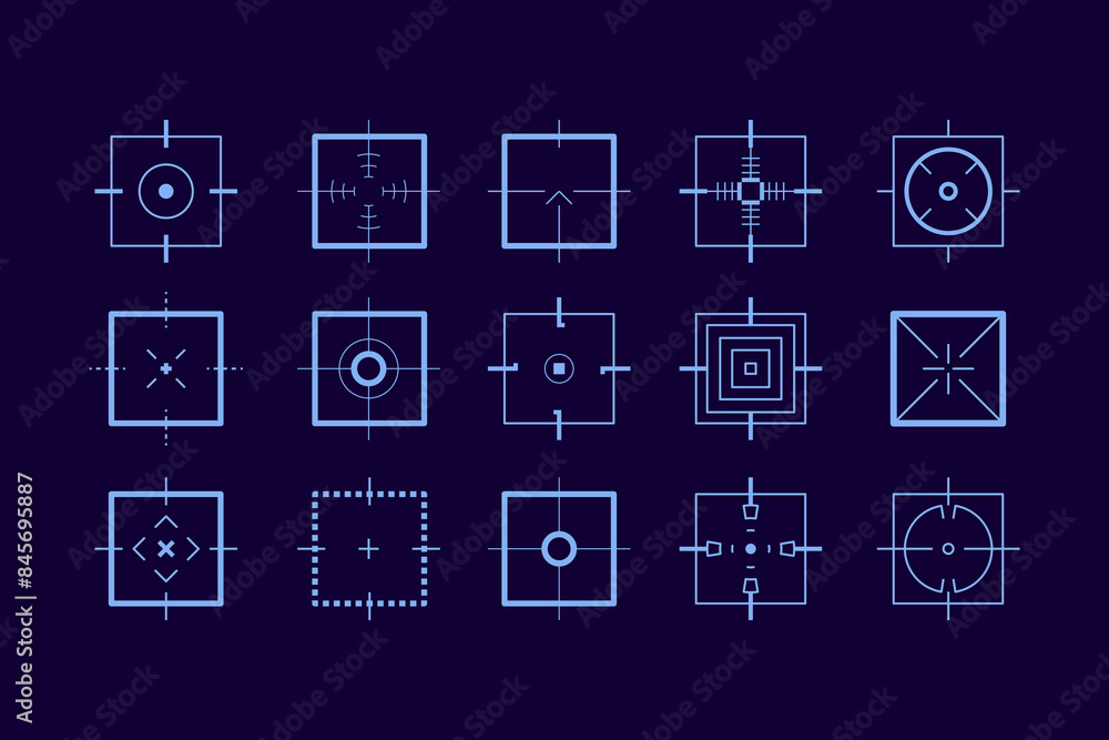 Crosshair gun sight vector icons set. Bullseye, target or aim symbol ...