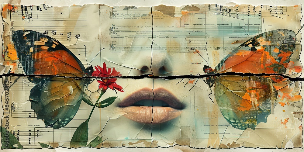 collage modern set of wrinkled paper sheets ripped notepaper scrap ...