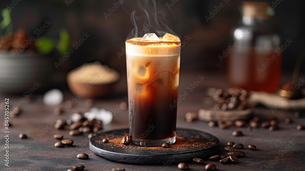 Steaming Iced Coffee in a Tall Glass Description: A tall glass of iced ...