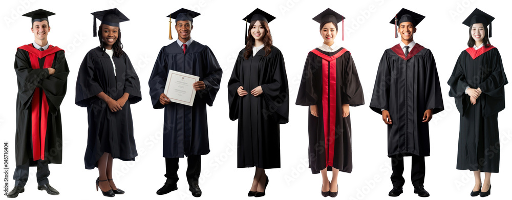 PNG diverse university students in graduation gowns cut out element set ...