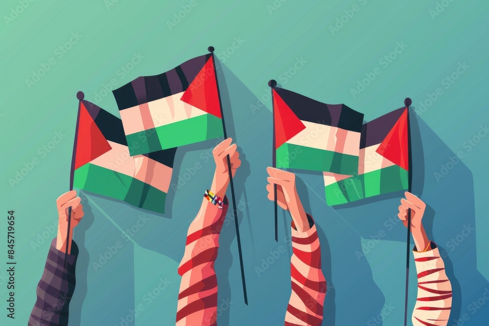 Group of people holding flags from around the world Stock Illustration ...