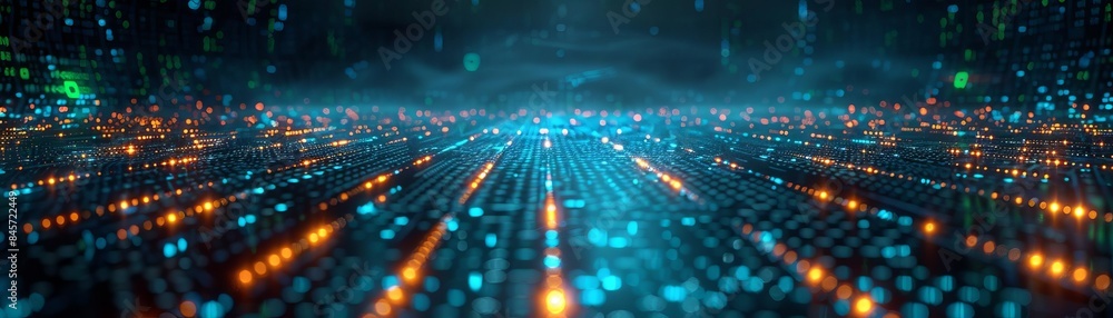 Matrix-themed futuristic gray blue background, integrated lighting ...