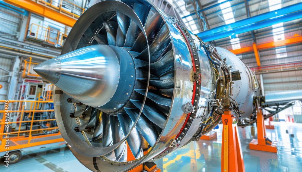 Maintenance of engine in an airplane. Turbine of airplane. Jet airplane ...