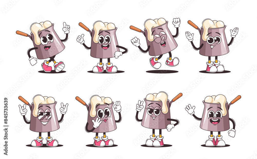 Set Of Cute Cartoon Dairy Products Characters Showing Different ...