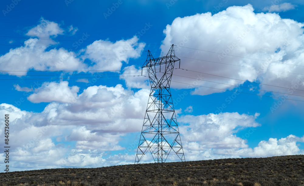 Steel truss power pole in the barren desert of Arizona by Page, near ...