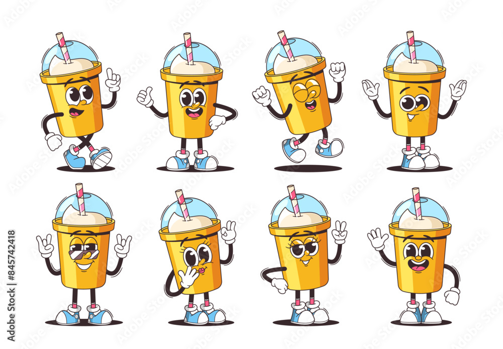 Animation Vector Set Of Colorful Cartoon Milkshake Characters With ...