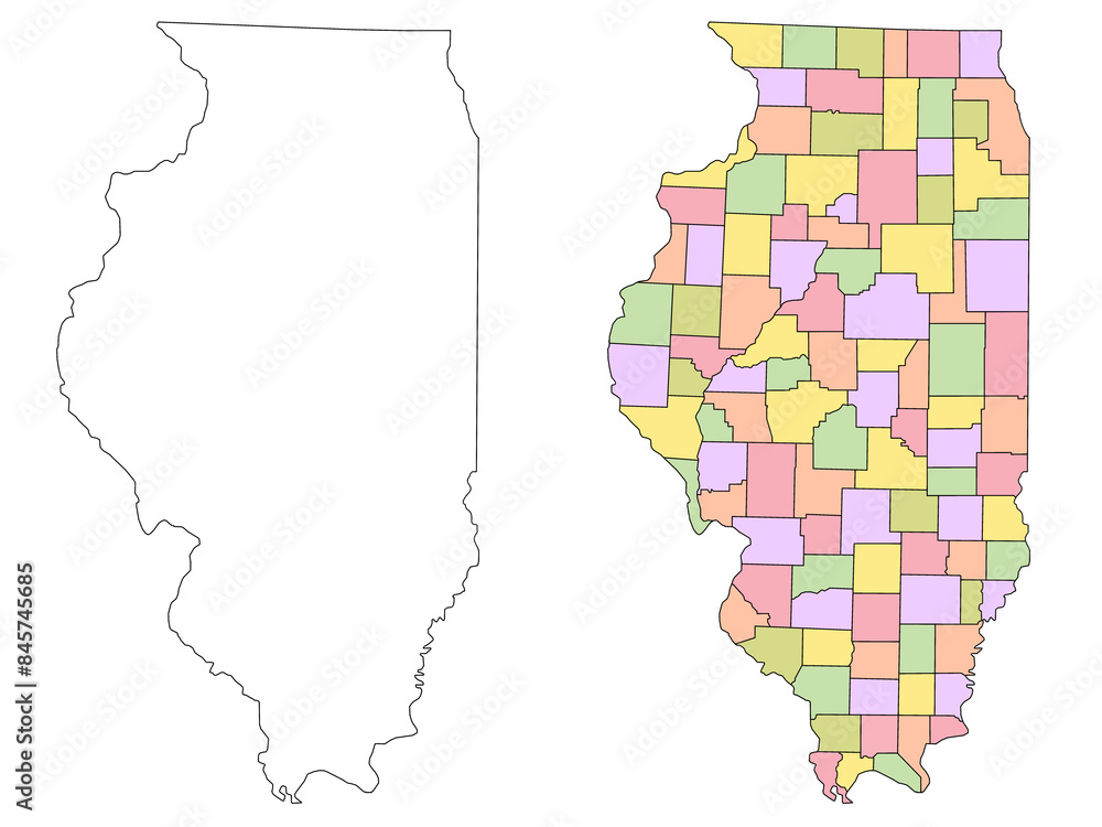 Illinois administrative map, Illinois outline and counties state map ...