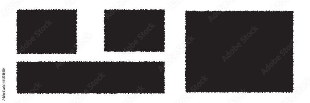 Torn paper frames with rough edges vector set. Black square shapes with ...