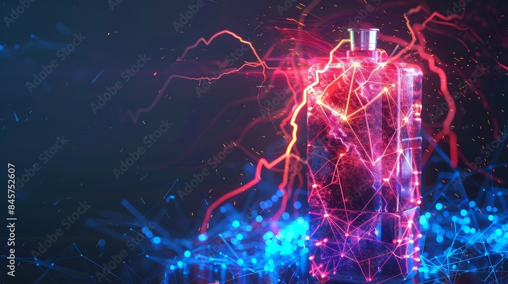 Abstract low poly battery charge is depicted resembling electric ...