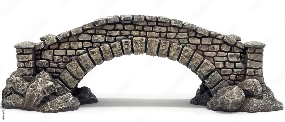 medieval stone bridge, isolated on a white backdrop, evokes the spirit ...